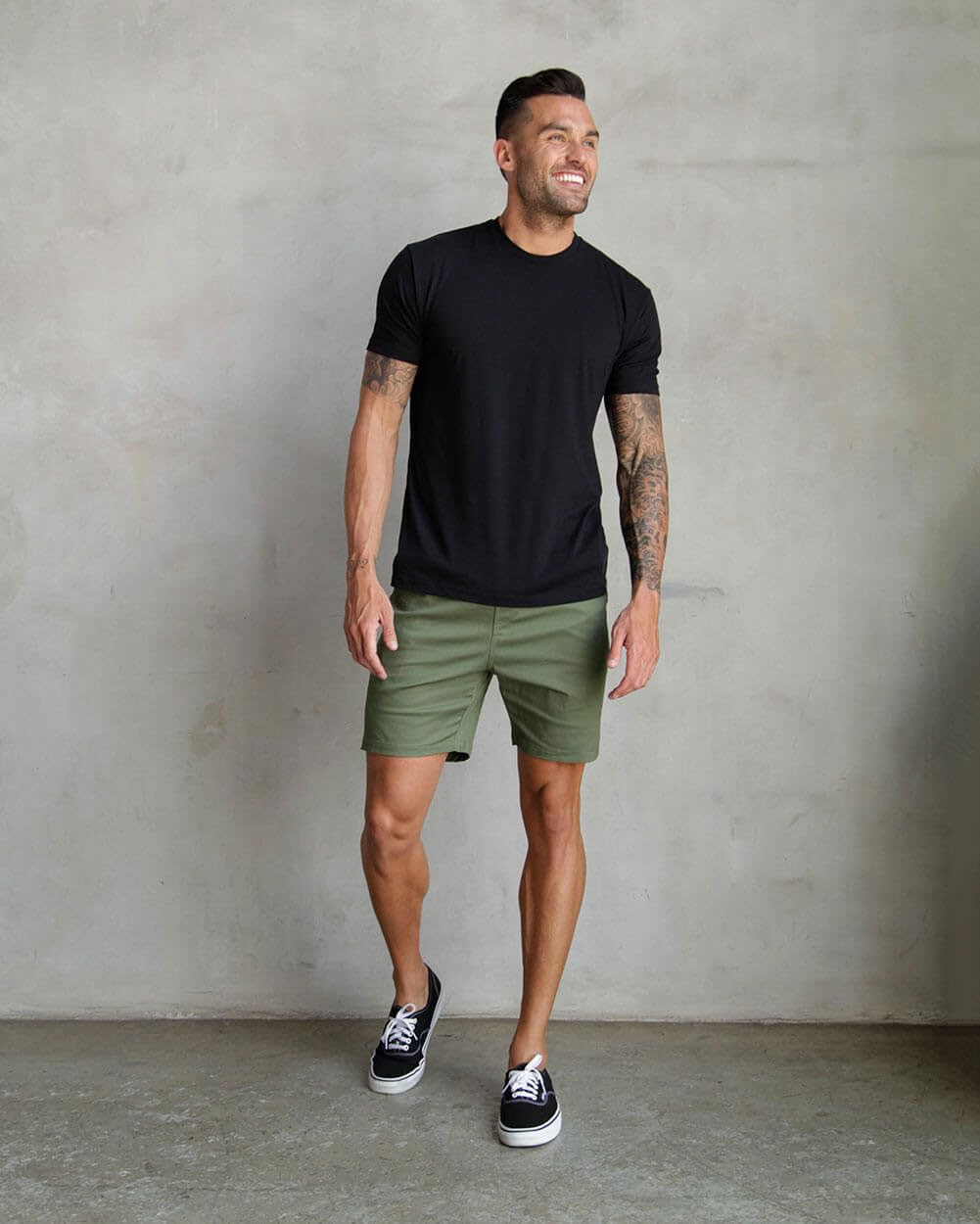 INTO THE AM Premium Men's Fitted Crew Neck Plain Essential Tees 3-Pack - Modern Fit Fresh Classic Short Sleeve T-Shirts for Men (Black/Navy/Olive Green, Medium)