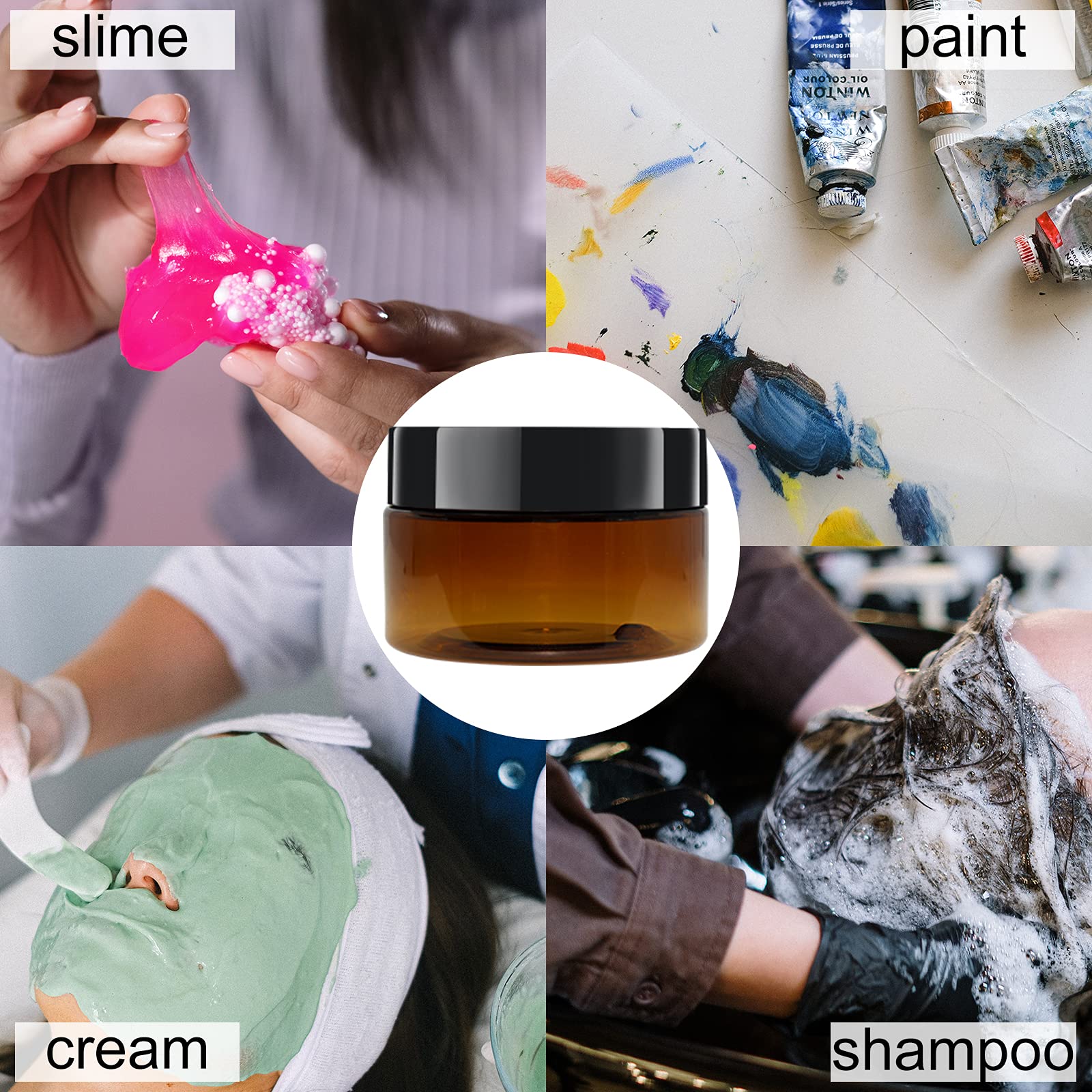 zmybcpack 24 Pack 2 OZ (60ml) Amber Plastic Jars With Lids, 12 Spatulas, A Pen, Labels - PET Storage Container for Cosmetic, Cream, Gel, Lotion-Beauty Travel Jars Plastic Slime Jars