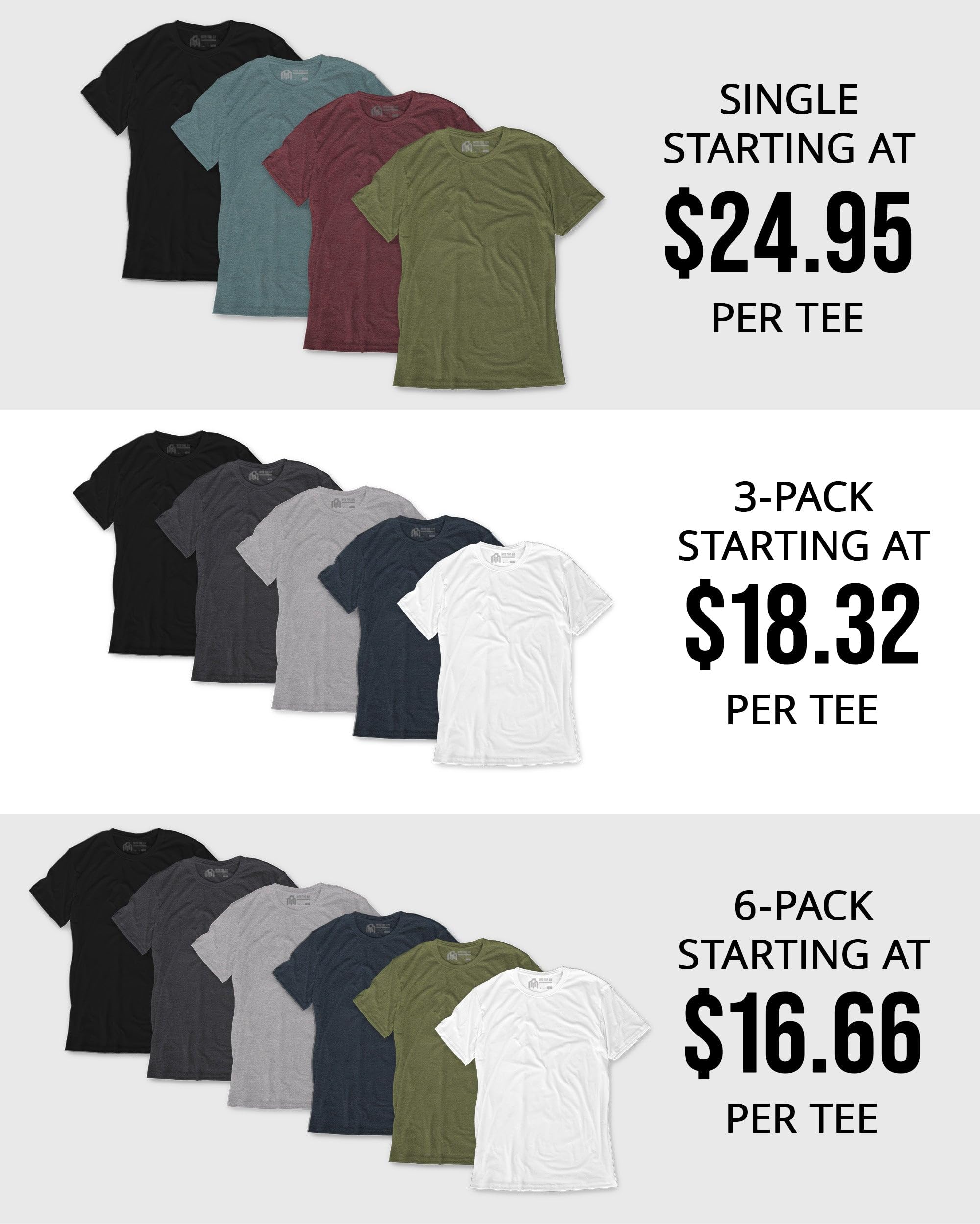 INTO THE AM Premium Men's Fitted Crew Neck Plain Essential Tees 3-Pack - Modern Fit Fresh Classic Short Sleeve T-Shirts for Men (Black/Navy/Olive Green, Medium)