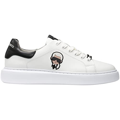 Karl Lagerfeld Paris Men's Lightweight Phylon Sole Leather Sneaker, White, 8.5