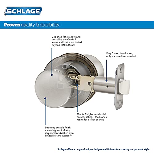 Schlage F10 V PLY 619 Plymouth Door Knob, Hall & Closet Passage Lock, Satin Nickel