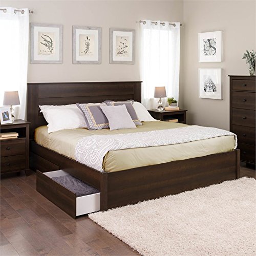 Prepac Select King 4 Post Platform Bed With 4 Drawers, 83" L x 79" W x 16" H, Espresso