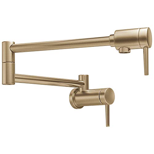 Delta Faucet Contemporary Brushed Gold Pot Filler Faucet, Delta Pot Filler Gold, Pot Filler Faucet Wall Mount, Potfiller, Brass Construction, Champagne Bronze 1165LF-CZ