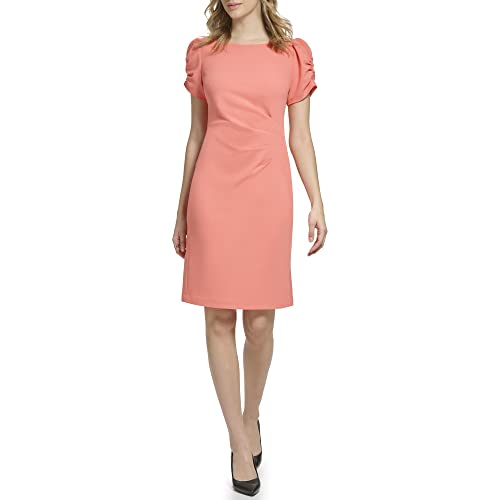 Karl Lagerfeld Paris Women's Waist Detail Puff Sleeve Sheath Dress, Coral Quartz, 2