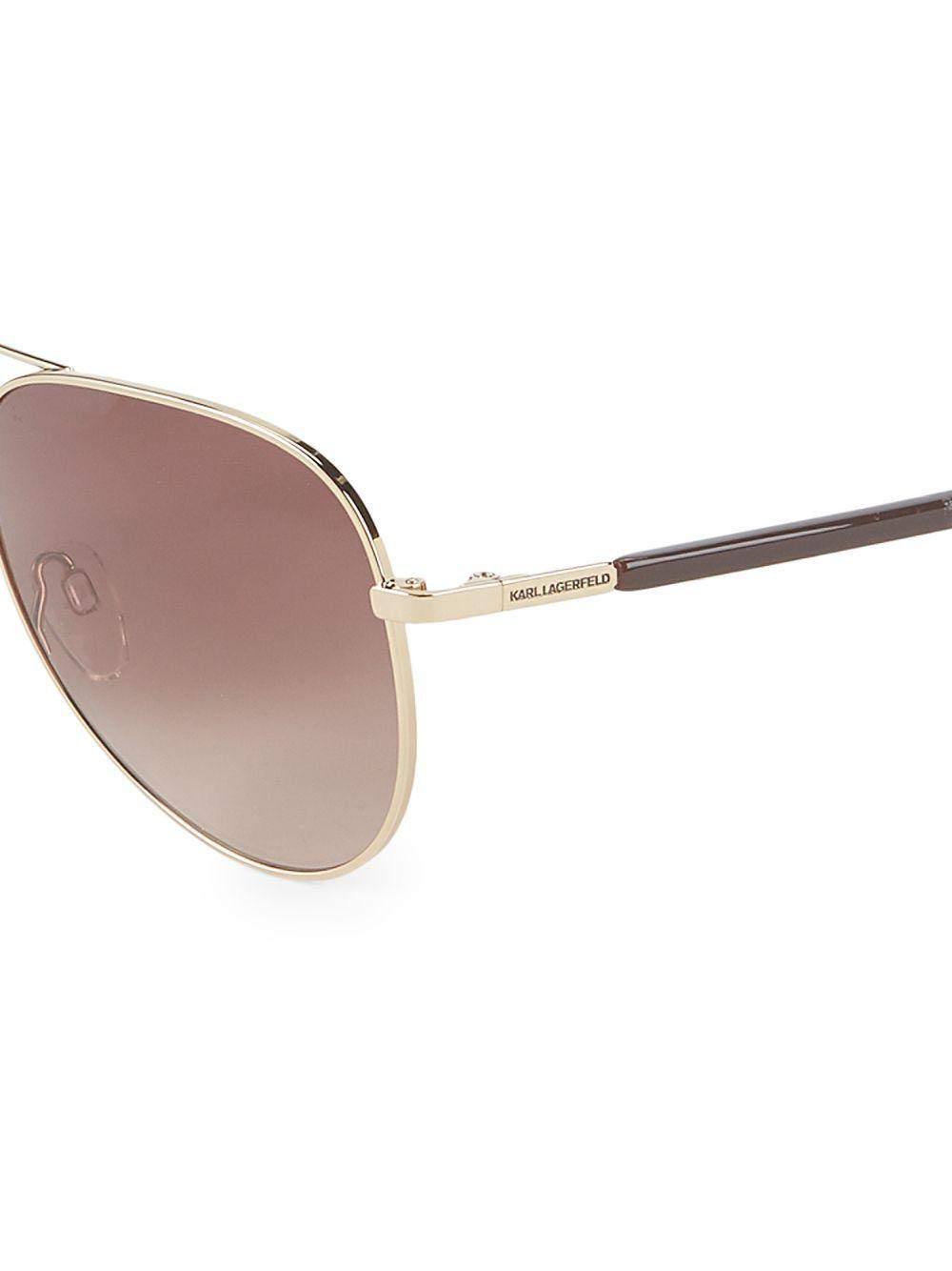 KARL LAGERFELD 57MM Goldtone Borde Aviator Womens Sunglasses, Style KL292S/Color Gold, Logo Arm Bars Embossed Hard Case, 100% UV Protection