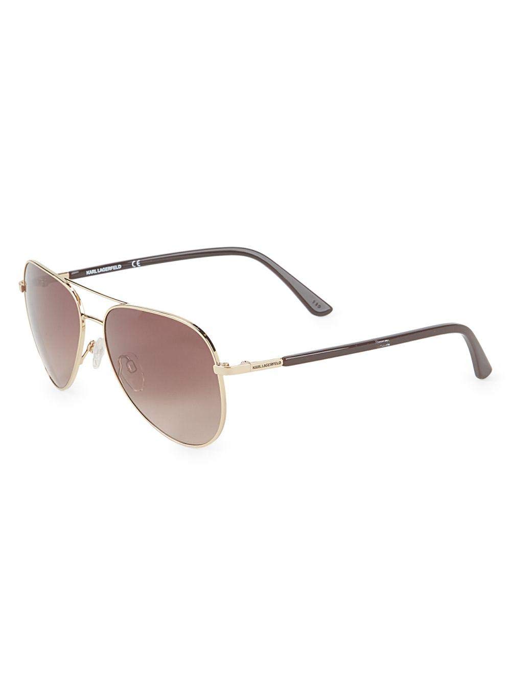 KARL LAGERFELD 57MM Goldtone Borde Aviator Womens Sunglasses, Style KL292S/Color Gold, Logo Arm Bars Embossed Hard Case, 100% UV Protection