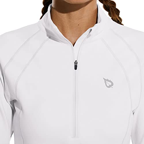 BALEAF Women's Fleece Running Jacket Half-Zip Cold Weather Gear Thermal Shirts Tops Athletic Pullover Workout Winter White Large
