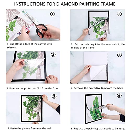 Diamond Painting Frames, 12x16 Picture Frame Set of 6, Self Adhesive Magnetic Poster Photo Frames, Black Diamond Art Frame for Wall Deco