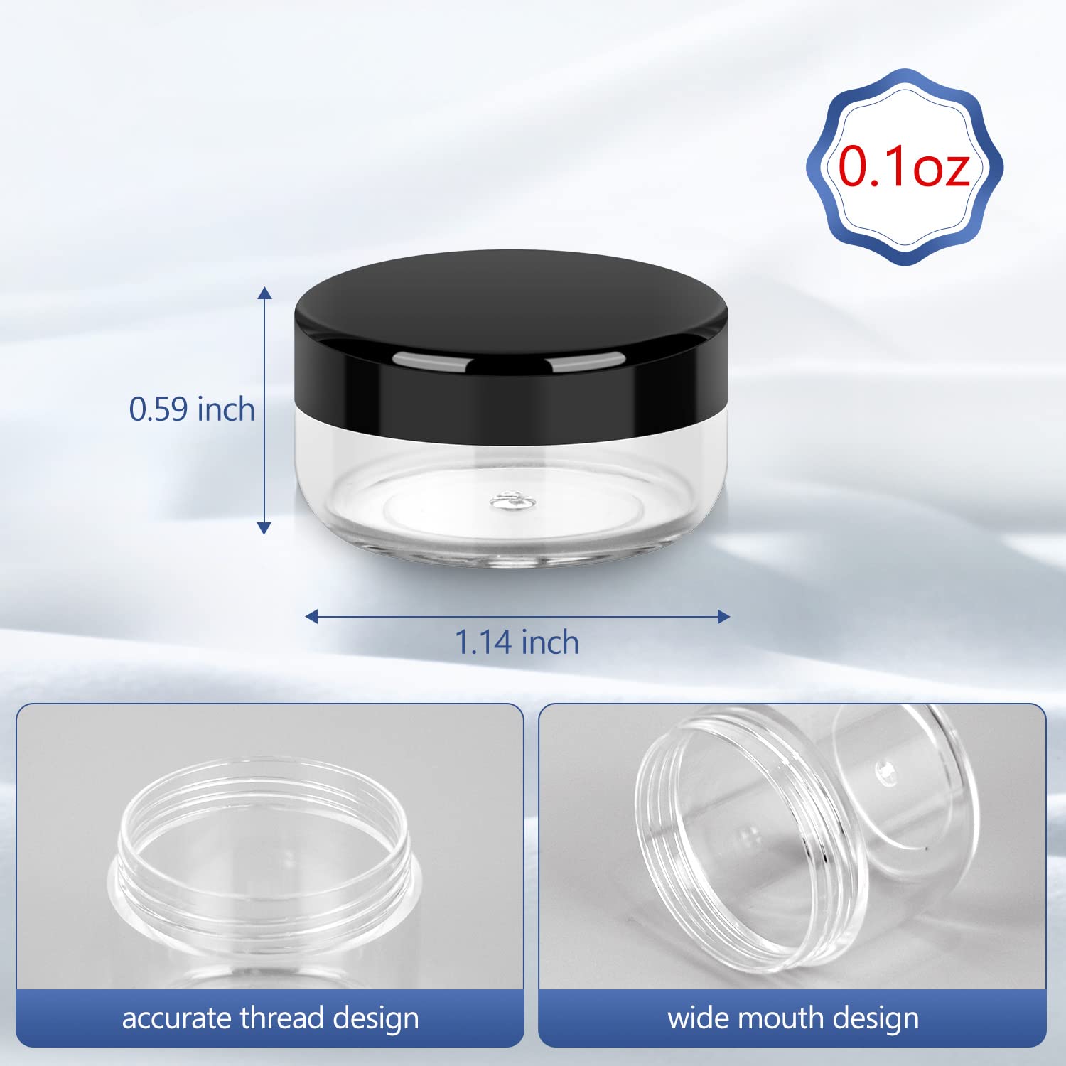 Loretoy Household 0.1oz Plastic Jars with Lids, 50 Pack BPA Free, Reusable, Refillable Transparent Cosmetic Containers for Bath Salts, Cosmetics, Powders, Beauty Product and Small Accessories
