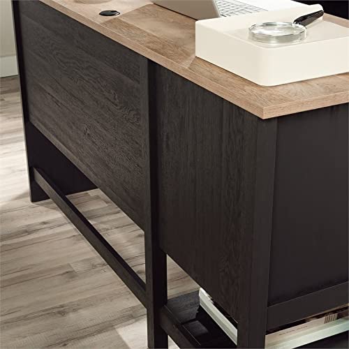 Sauder Cottage Road L-Shaped Desk with Drawers in Raven Oak, Raven Oak Finish