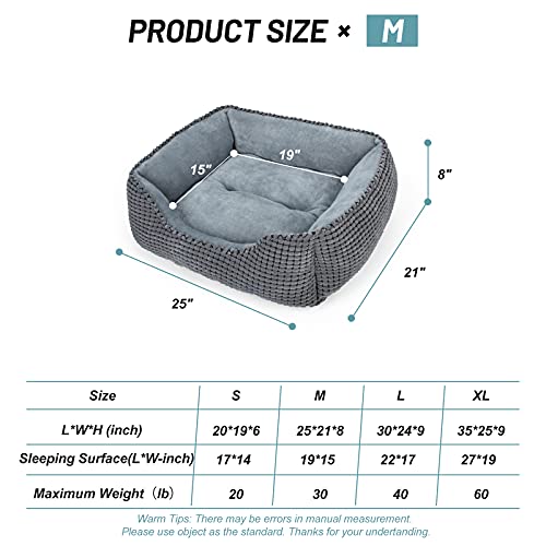 MIXJOY Dog Bed for Large Medium Small Dogs, Rectangle Washable Sleeping Puppy Bed, Orthopedic Pet Sofa Bed, Soft Calming Cat Beds for Indoor Cats, Anti-Slip Bottom with Multiple Size (25'', Grey)