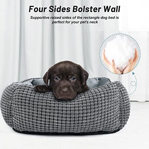 MIXJOY Dog Bed for Large Medium Small Dogs, Rectangle Washable Sleeping Puppy Bed, Orthopedic Pet Sofa Bed, Soft Calming Cat Beds for Indoor Cats, Anti-Slip Bottom with Multiple Size (25'', Grey)