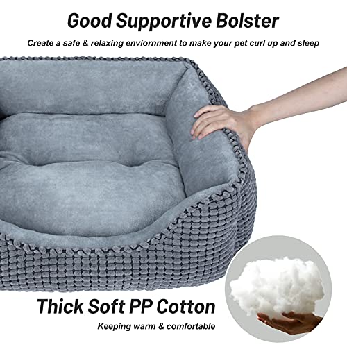 MIXJOY Dog Bed for Large Medium Small Dogs, Rectangle Washable Sleeping Puppy Bed, Orthopedic Pet Sofa Bed, Soft Calming Cat Beds for Indoor Cats, Anti-Slip Bottom with Multiple Size (25'', Grey)