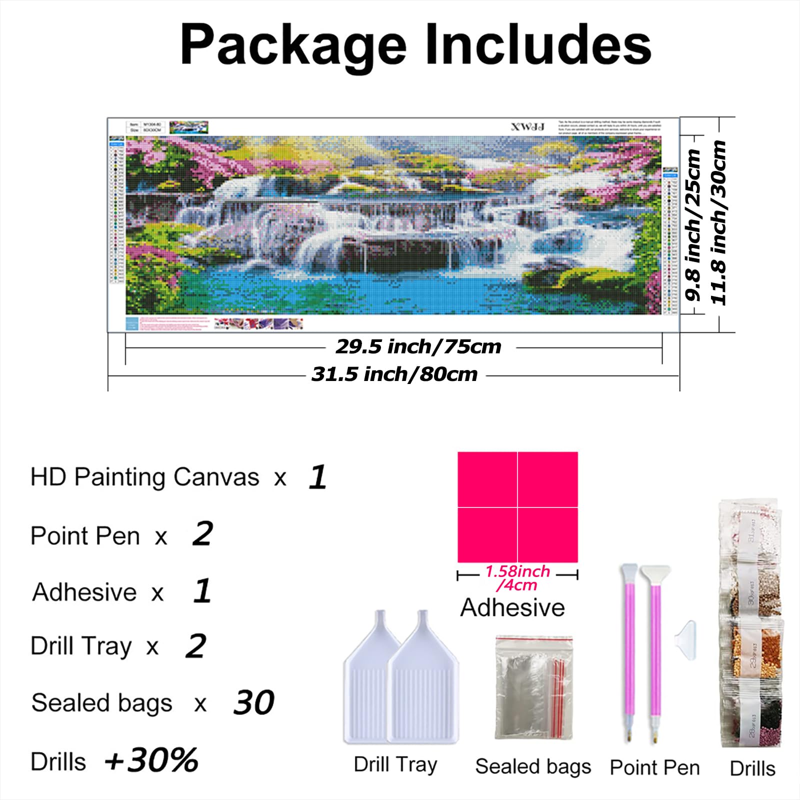 DIY 5D Diamond Painting Kits for Adults Waterfall Scenery Embroidery Full Round Drill Large Size(31.5x11.8 inch) Diamond Crystal Gem Arts Painting Craft for Home Wall Decor