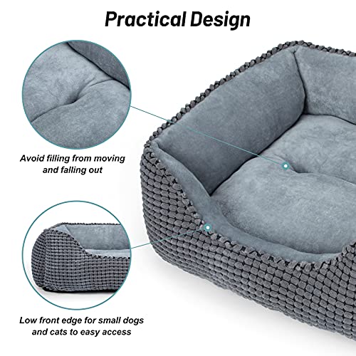 MIXJOY Dog Bed for Large Medium Small Dogs, Rectangle Washable Sleeping Puppy Bed, Orthopedic Pet Sofa Bed, Soft Calming Cat Beds for Indoor Cats, Anti-Slip Bottom with Multiple Size (25'', Grey)