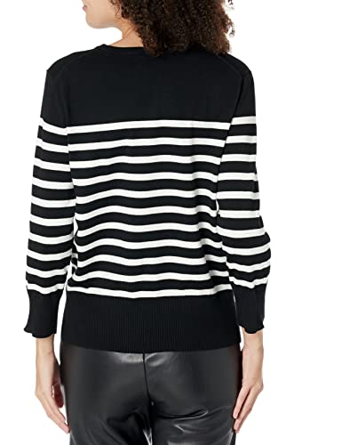 Karl Lagerfeld Paris Women's Soft 3/4 Sleeve Everyday Fashion Sport Sweater, Black SFT White, Small