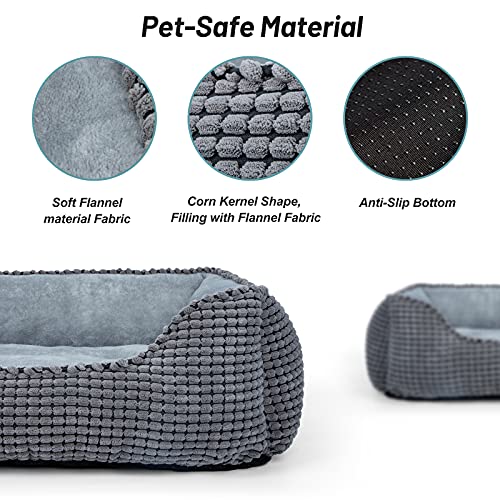 MIXJOY Dog Bed for Large Medium Small Dogs, Rectangle Washable Sleeping Puppy Bed, Orthopedic Pet Sofa Bed, Soft Calming Cat Beds for Indoor Cats, Anti-Slip Bottom with Multiple Size (25'', Grey)