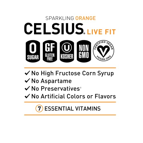 CELSIUS Sparkling Orange, Functional Essential Energy Drink 12 Fl Oz (Pack of 12)