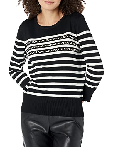 Karl Lagerfeld Paris Women's Soft 3/4 Sleeve Everyday Fashion Sport Sweater, Black SFT White, Small