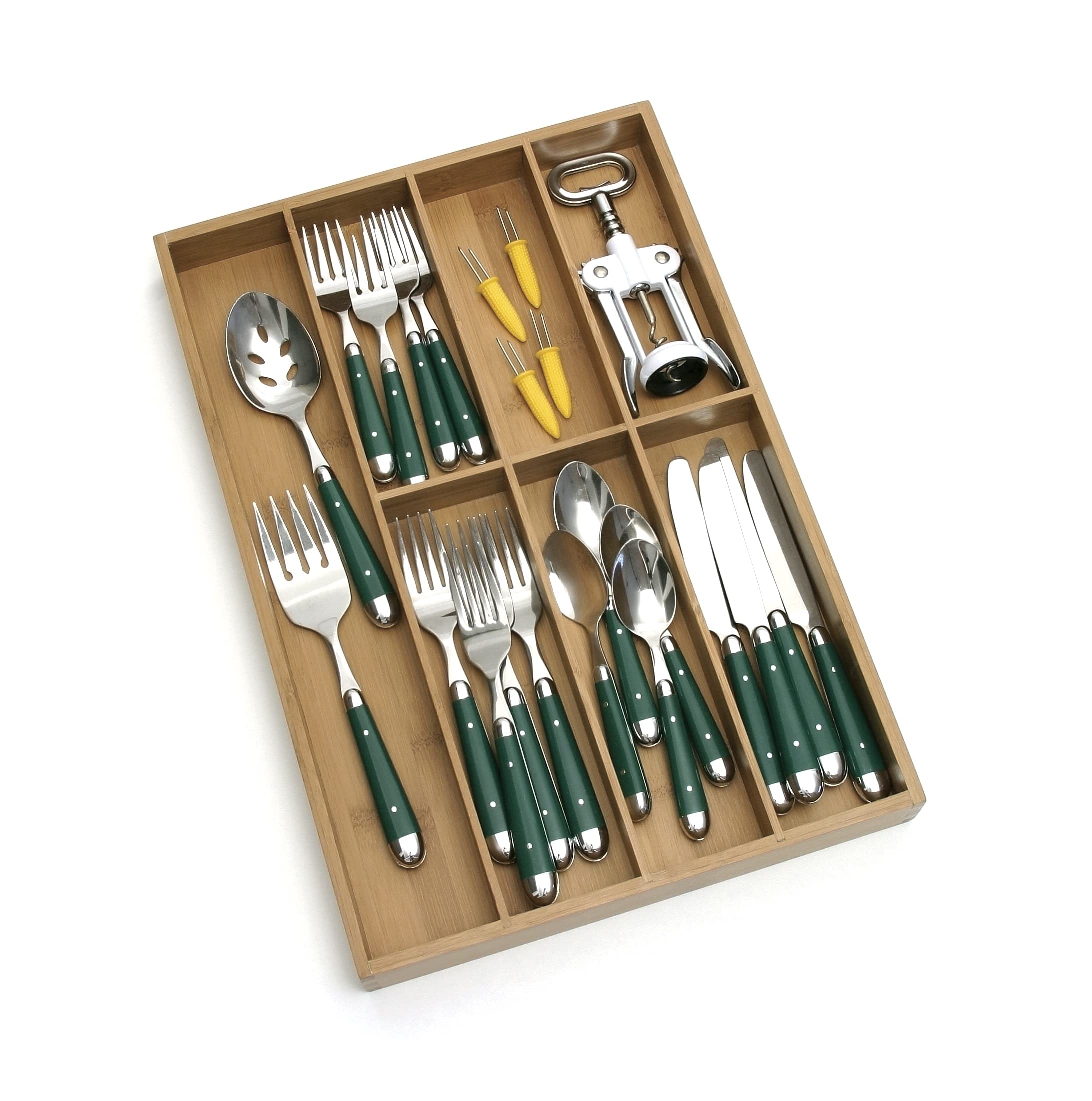 Lipper International 8877 Bamboo Wood Flatware Organizer with 7 Compartments, 12" x 17-1/2" x 1-3/4"