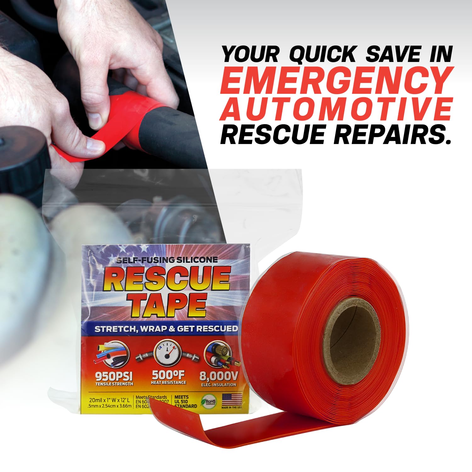 Bond It Rescue Tape, Self-Fusing Silicone Tape, Emergency Plumbing Pipe & Radiator Hose Repair, Electrical Insulation, Military Std, 1"x12', Black