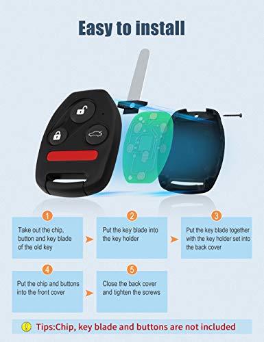 2Pcs Replacement Key Fob Shell Keyless Entry Remote fits Honda Accord 2012 2011 2010 2009 2008 2007 2006 2005 2004 2003 / Pilot/CR-V/Civic EX 2006-2013