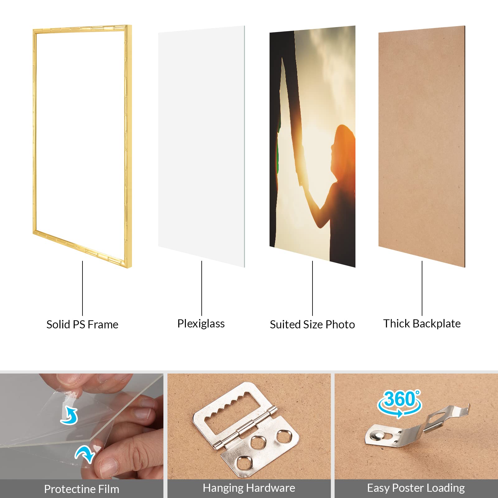 16x20in Picture Frames, PhotoFrame for Wall Home Decoration, Gold
