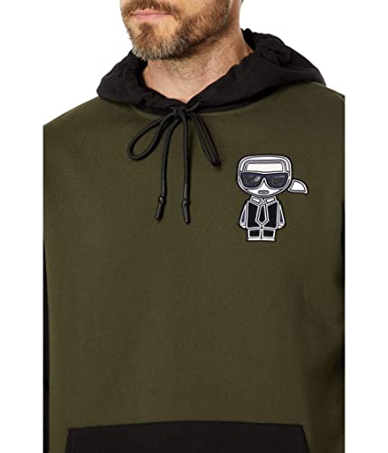 Karl Lagerfeld Paris Men's Soft Color Block Hoodie, Olive/Black, Large