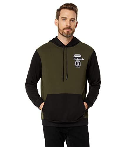 Karl Lagerfeld Paris Men's Soft Color Block Hoodie, Olive/Black, Large