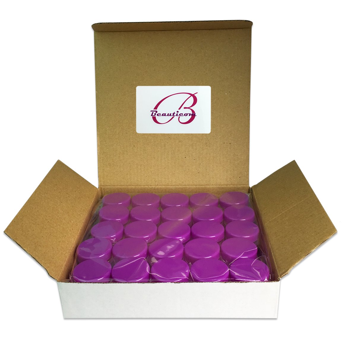 (Quantity: 50 Pieces) Beauticom 3G/3ML Round Clear Jars with PURPLE Lids for Scrubs, Oils, Toner, Salves, Creams, Lotions, Makeup Samples, Lip Balms - BPA Free
