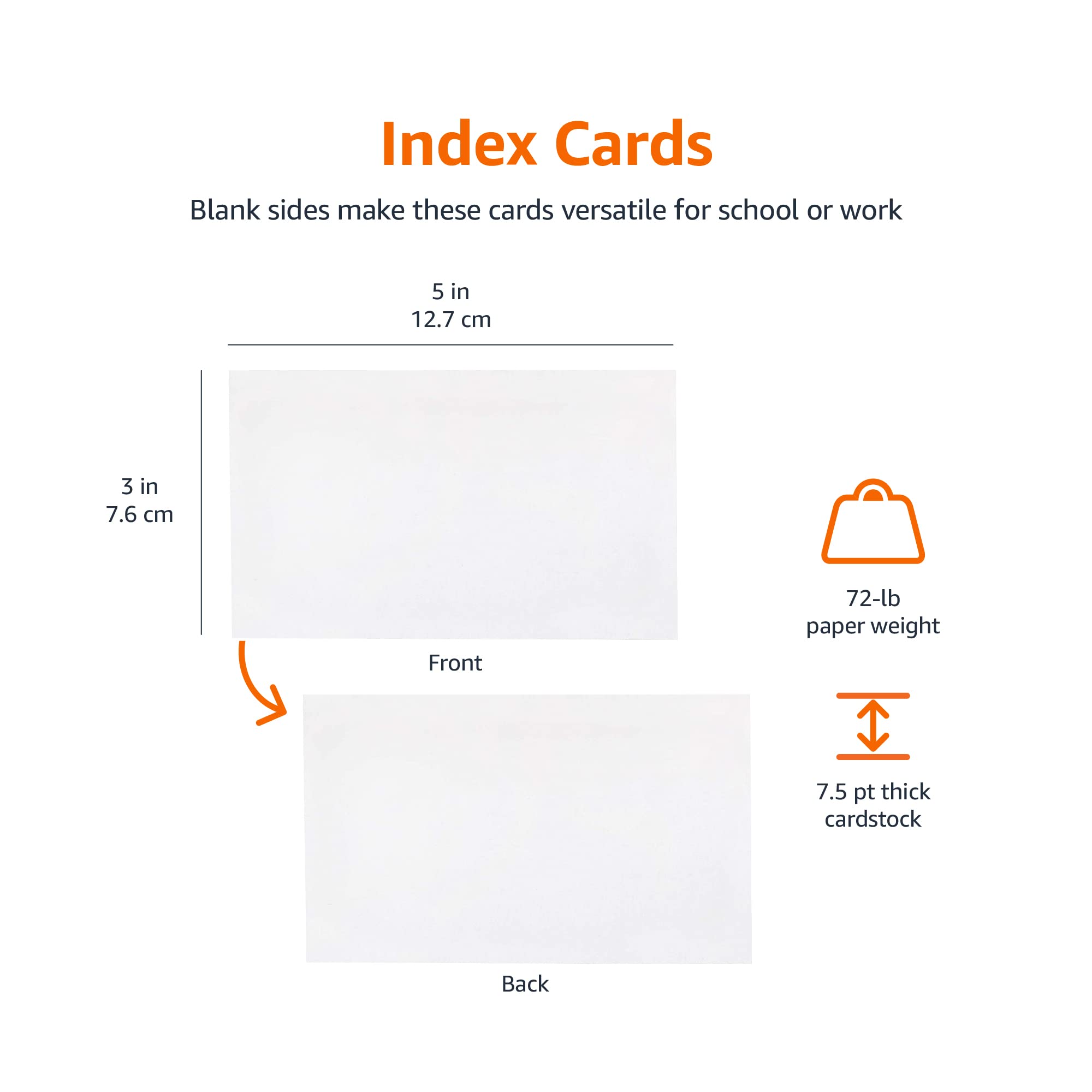 Amazon Basics Blank Index Cards, 3" x 5", White, 10-Packs of 100 (1000 Cards)