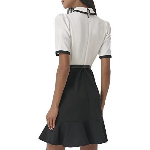 Karl Lagerfeld Paris Women's Belted Color Bloack Collared Dress, Soft White Black, 10