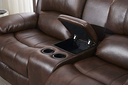 Betsy Furniture 2PC Bonded Leather Recliner Set Living Room Set, Sofa, Loveseat 8018 (Brown, Living Room Set 3+2)