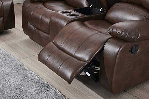 Betsy Furniture 2PC Bonded Leather Recliner Set Living Room Set, Sofa, Loveseat 8018 (Brown, Living Room Set 3+2)