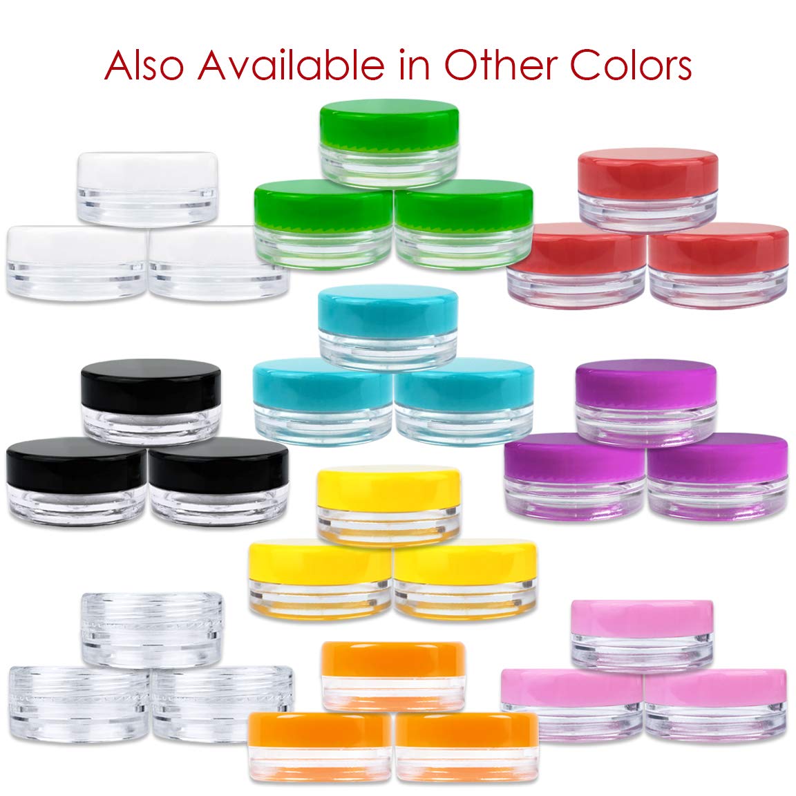 (Quantity: 50 Pieces) Beauticom 3G/3ML Round Clear Jars with PURPLE Lids for Scrubs, Oils, Toner, Salves, Creams, Lotions, Makeup Samples, Lip Balms - BPA Free