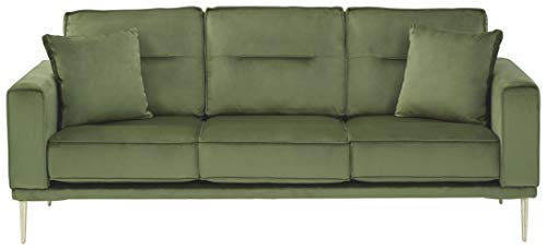 Signature Design by Ashley Macleary Modern Velvet Glam Sofa with Brass Metal Legs, Green