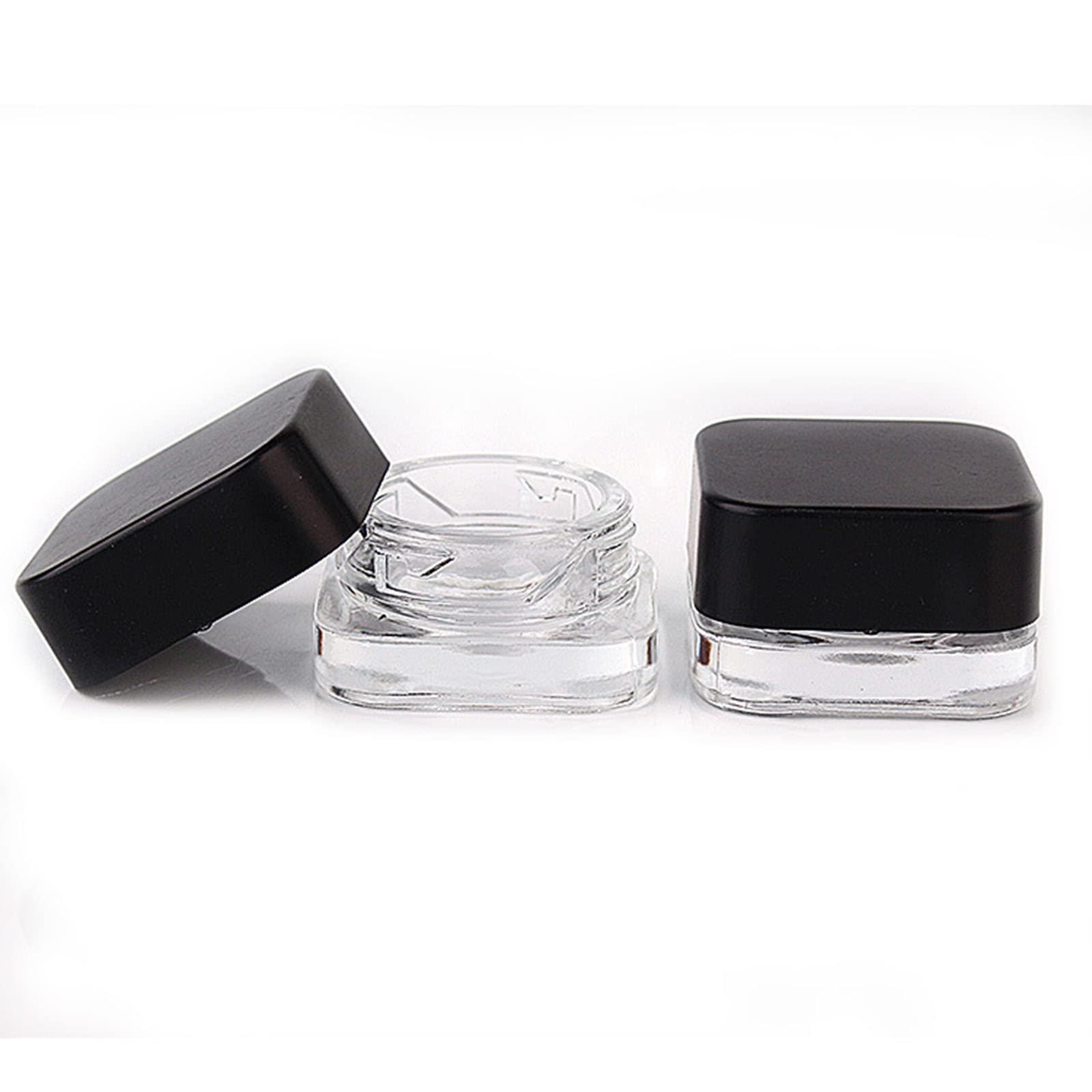 100 Pcs 7g/7ml Mini Square Clear Concentrate Jars with Lids, 2023 BPA Free, Small Thick Bottom Cosmetic Sample Glass Empty Container, for Make Up, Paint, Lip Balms, Cosmetics, Ointments (1-Black)