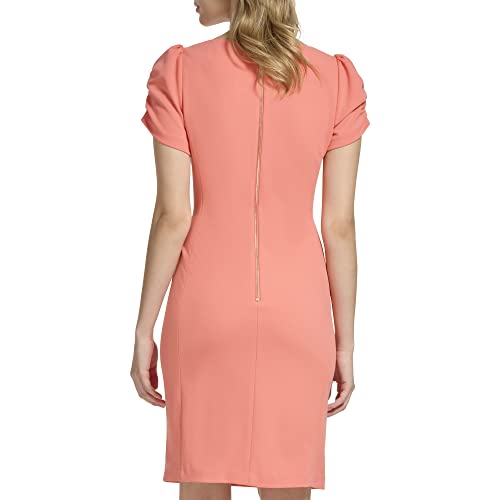 Karl Lagerfeld Paris Women's Waist Detail Puff Sleeve Sheath Dress, Coral Quartz, 12