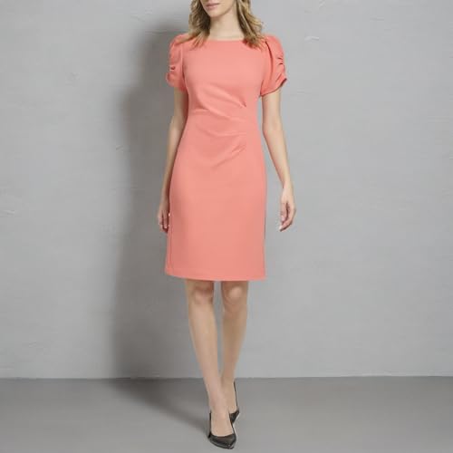 Karl Lagerfeld Paris Women's Waist Detail Puff Sleeve Sheath Dress, Coral Quartz, 12