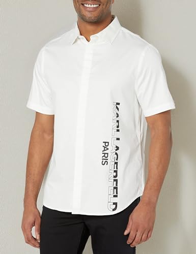 Karl Lagerfeld Paris Men's Shirt with Vertical Logo, White