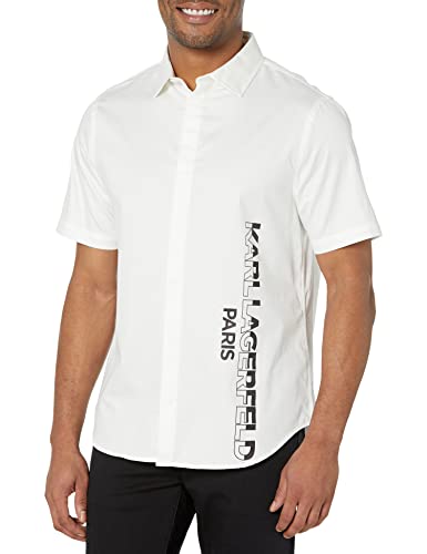 Karl Lagerfeld Paris Men's Shirt with Vertical Logo, White