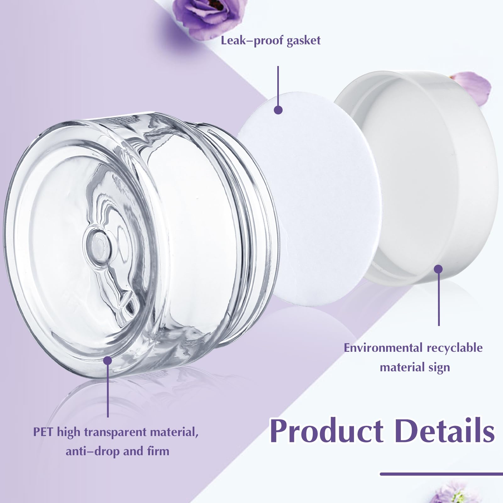 SATINIOR 100 Pcs Plastic Jars with Lids Small Containers Lids Wide Mouth Small Plastic Containers for Lotion Cream Rhinestones Body Butters Travel Storage(1 oz,Clear with White Lid)