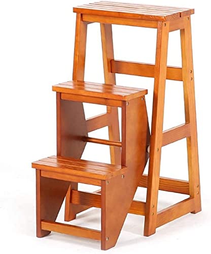 Step Stool Stepladder Stool Three-Step Ladder Stool, Anti-Skid Pedal Ladder Thickening Wood Stepladders Articles Place Shelves Large Load-Bearing, Brown 28 * 56 * 76cm Folding Ladder Stool