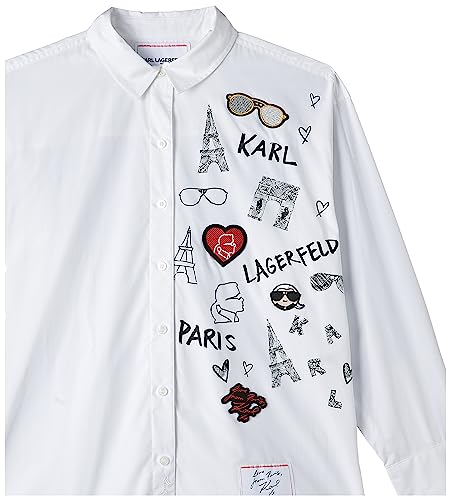 Karl Lagerfeld Paris Women's Long Sleeve Iconic Blouse, Motif Soft White, Large