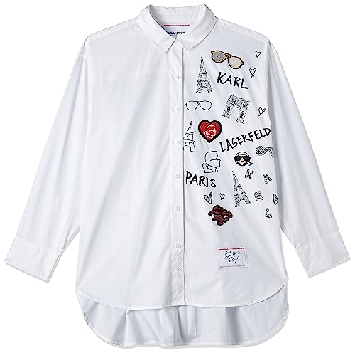 Karl Lagerfeld Paris Women's Long Sleeve Iconic Blouse, Motif Soft White, Large