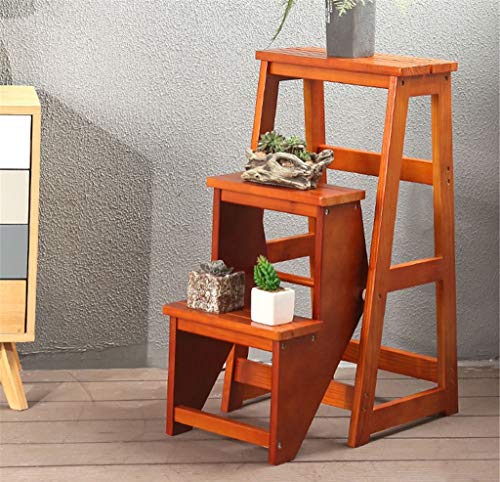 Step Stool Stepladder Stool Three-Step Ladder Stool, Anti-Skid Pedal Ladder Thickening Wood Stepladders Articles Place Shelves Large Load-Bearing, Brown 28 * 56 * 76cm Folding Ladder Stool