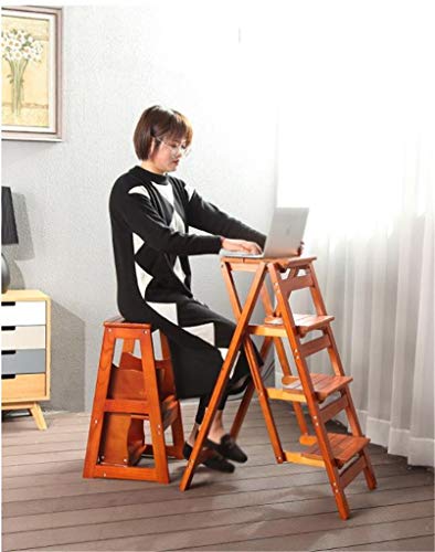 Step Stool Stepladder Stool Three-Step Ladder Stool, Anti-Skid Pedal Ladder Thickening Wood Stepladders Articles Place Shelves Large Load-Bearing, Brown 28 * 56 * 76cm Folding Ladder Stool