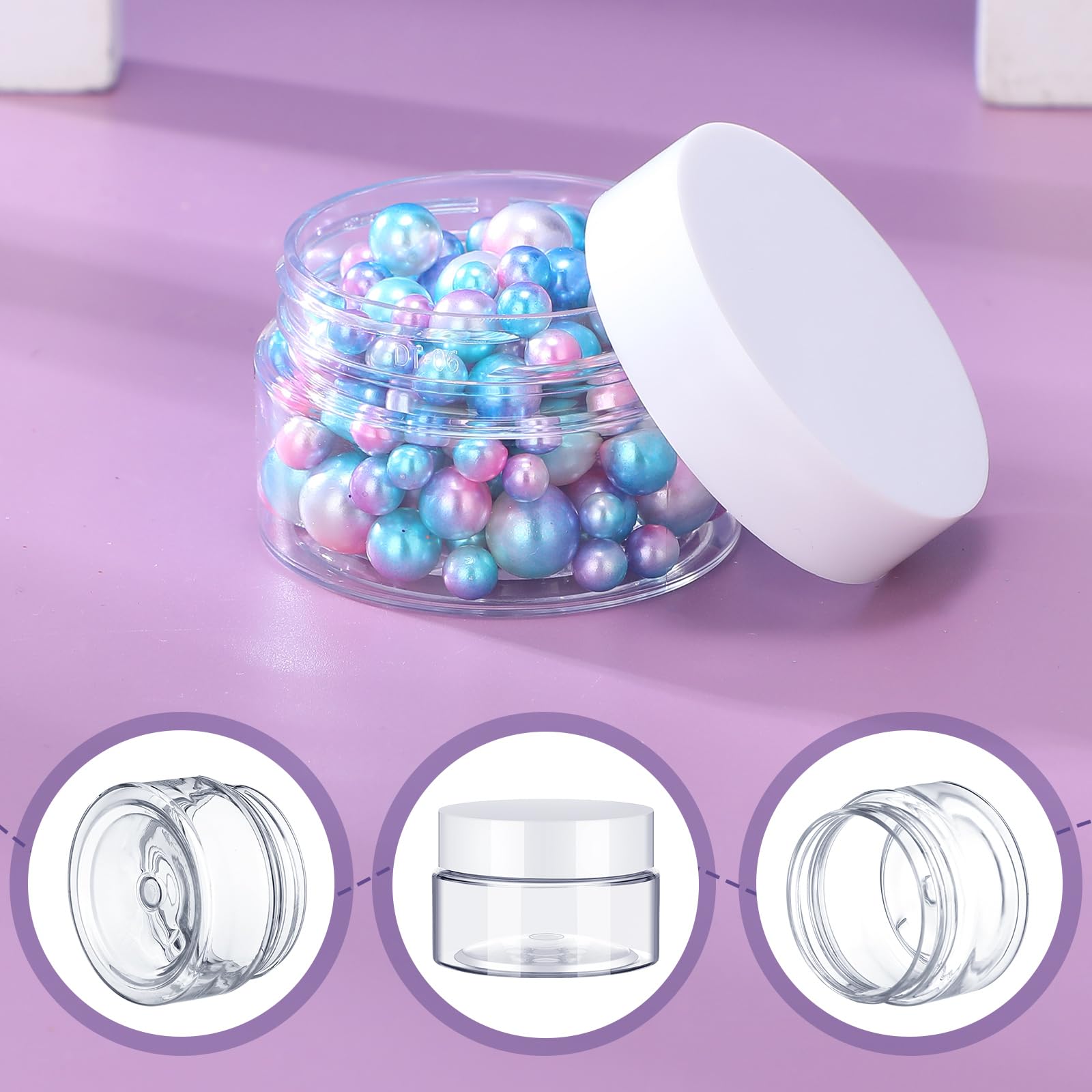 SATINIOR 100 Pcs Plastic Jars with Lids Small Containers Lids Wide Mouth Small Plastic Containers for Lotion Cream Rhinestones Body Butters Travel Storage(1 oz,Clear with White Lid)