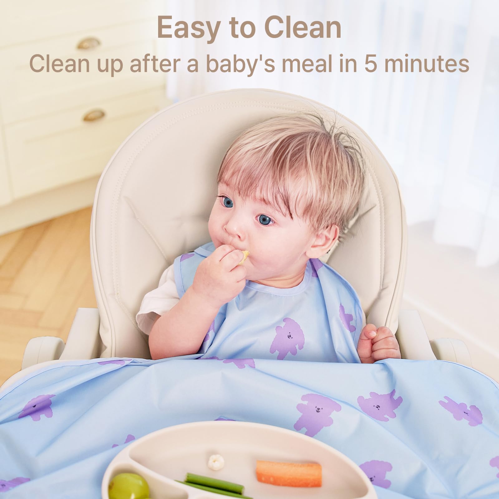 aijoo All-in-one Coverall Bib, Baby Feeding Bibs, Sleeveless Bib, BLW Bibs Covers baby and high chair (Violet Puppy)
