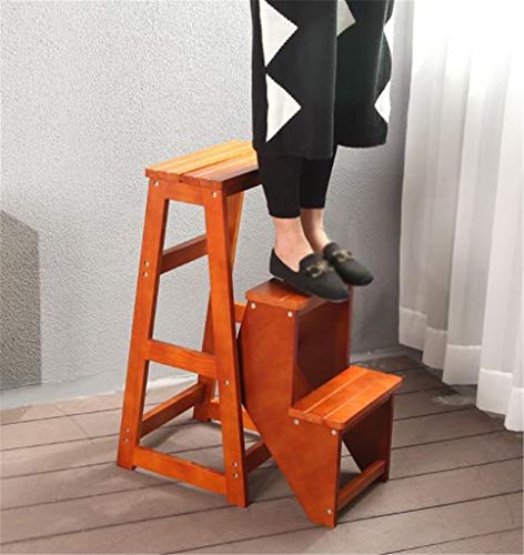 Step Stool Stepladder Stool Three-Step Ladder Stool, Anti-Skid Pedal Ladder Thickening Wood Stepladders Articles Place Shelves Large Load-Bearing, Brown 28 * 56 * 76cm Folding Ladder Stool